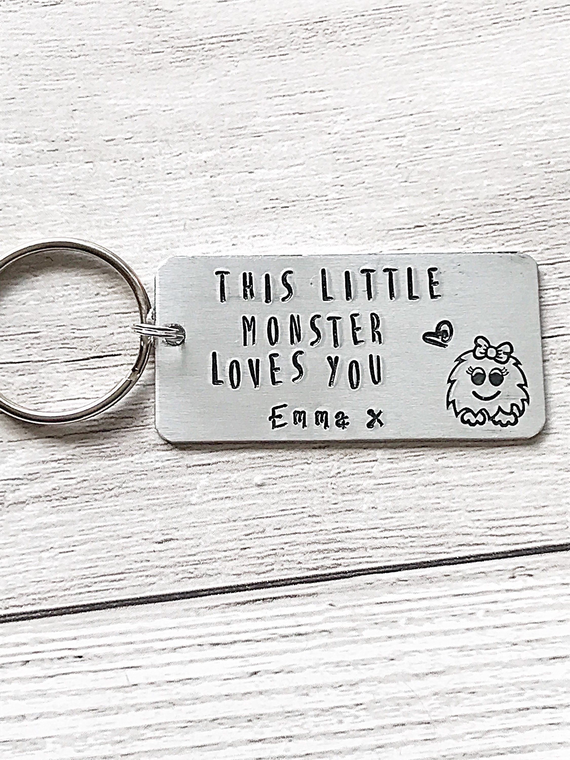 Little Monster Keyring Personalised Gift Hand Stamped | Etsy