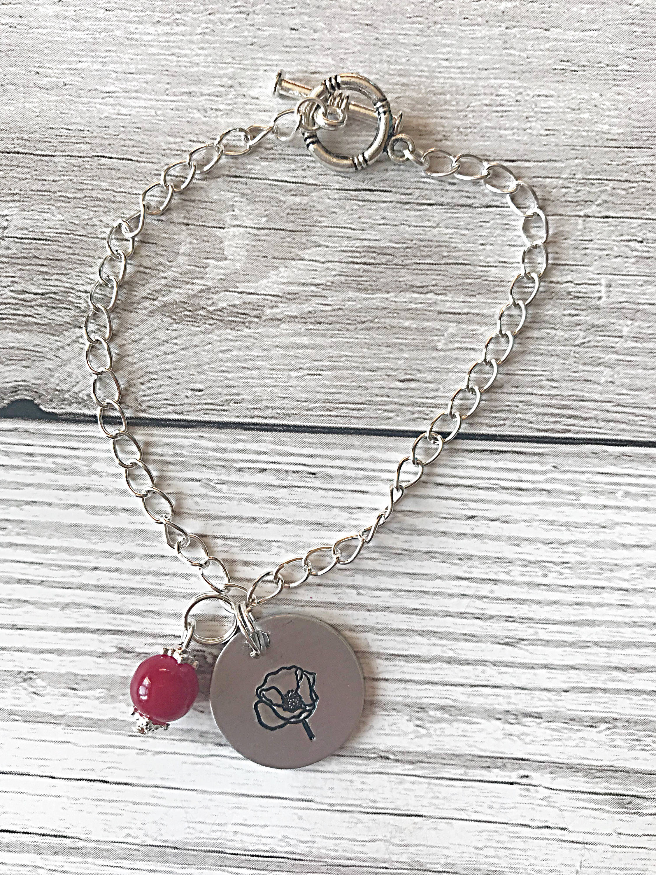 Poppy Bracelet Hand Stamped Bracelet Silver Bracelet Poppy | Etsy UK