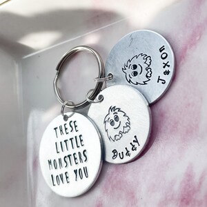 Little Monsters Keychain Dad Gift, Hand Stamped Keyring Personalised ...
