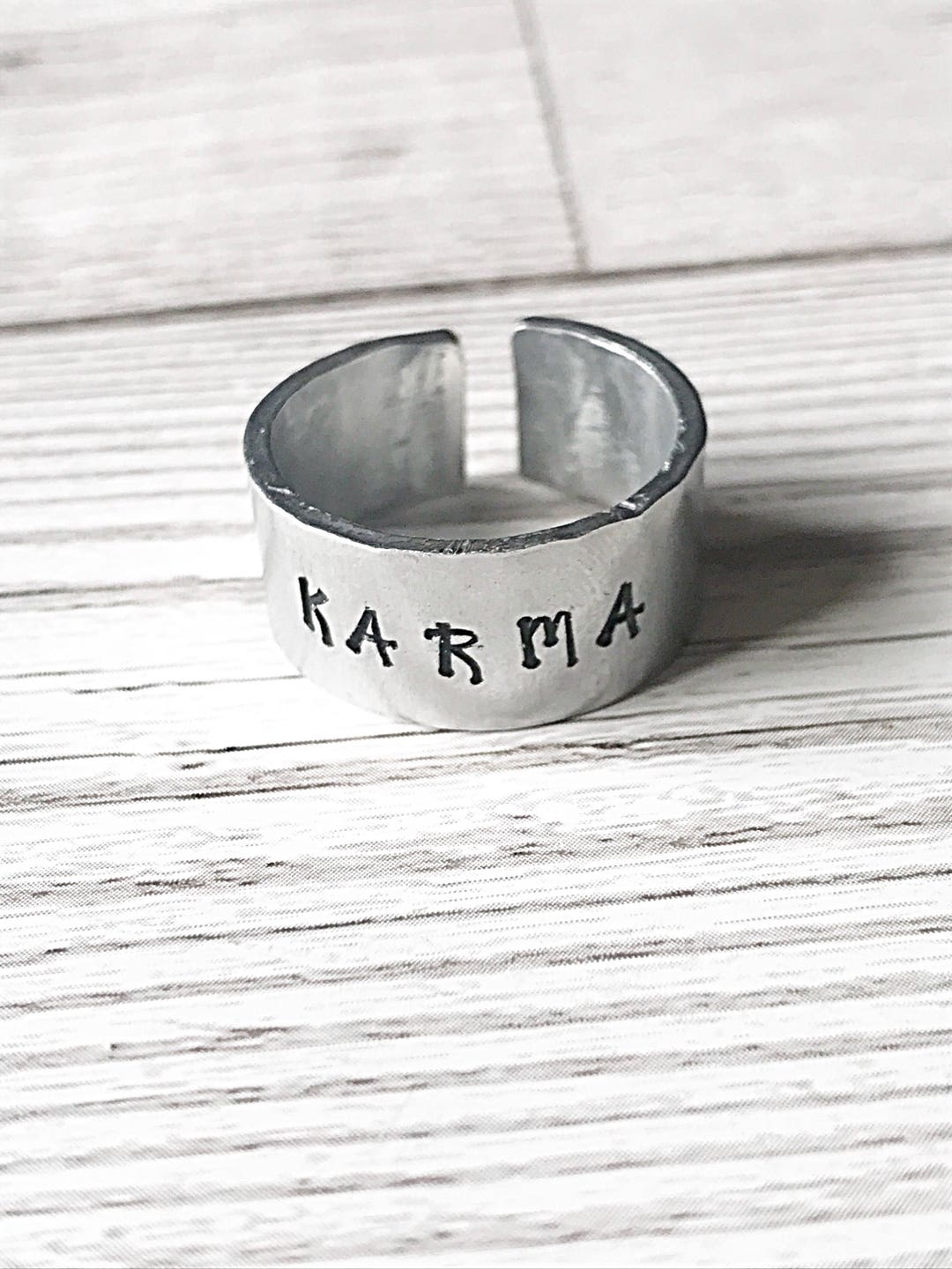 Karma Ring, Cuff Ring, Aluminium Ring, Hand Stamped Ring, Karma Jewelry ...