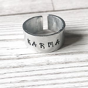 Karma Ring, Cuff Ring, Aluminium Ring, Hand Stamped Ring, Karma Jewelry ...