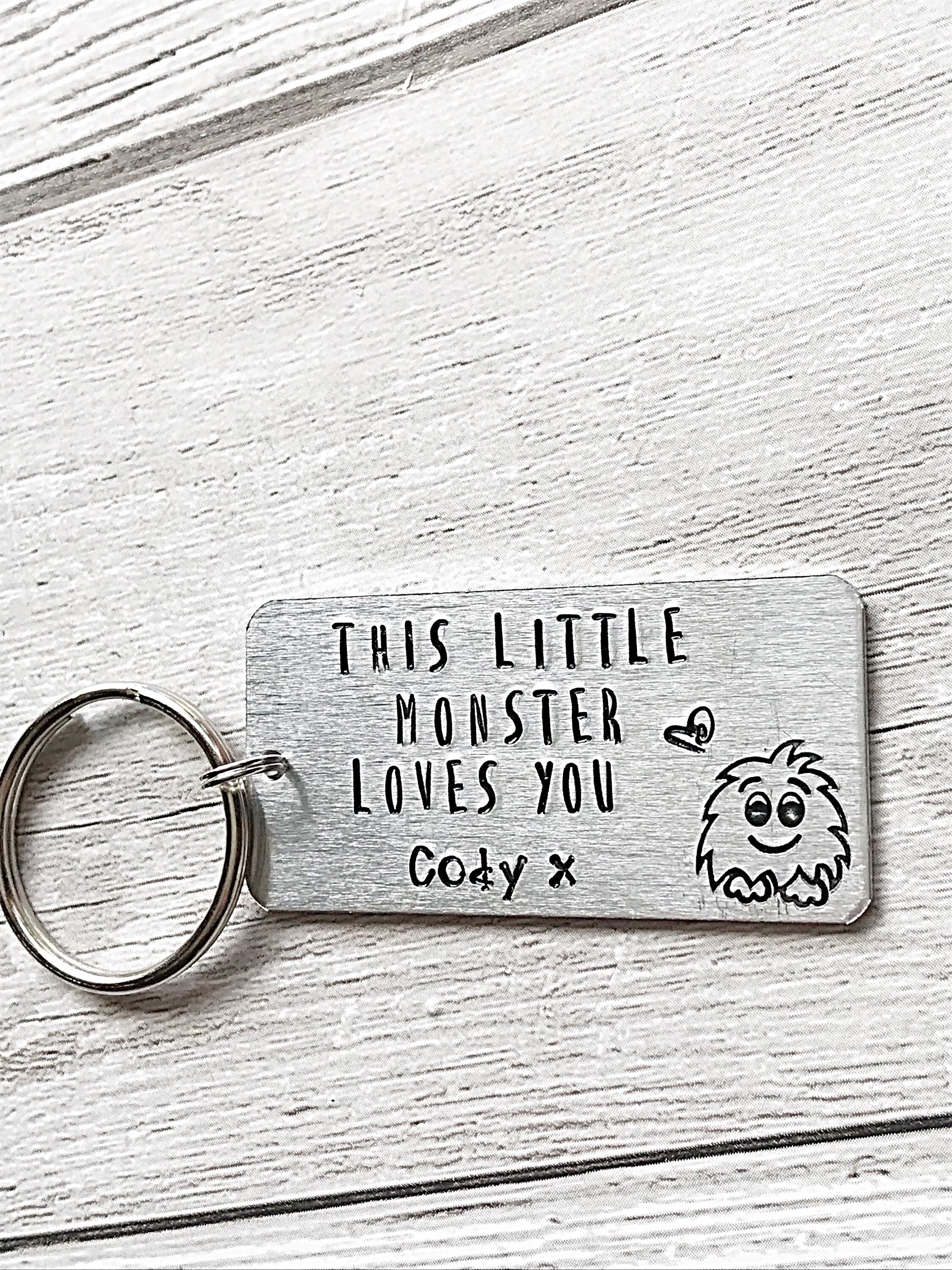Little Monster Keyring Personalised Gift Hand Stamped | Etsy