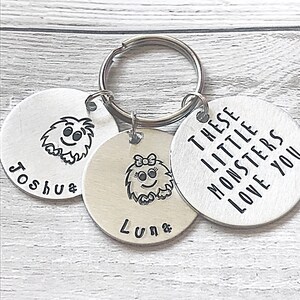 Little Monsters Keychain Dad Gift, Hand Stamped Keyring Personalised ...