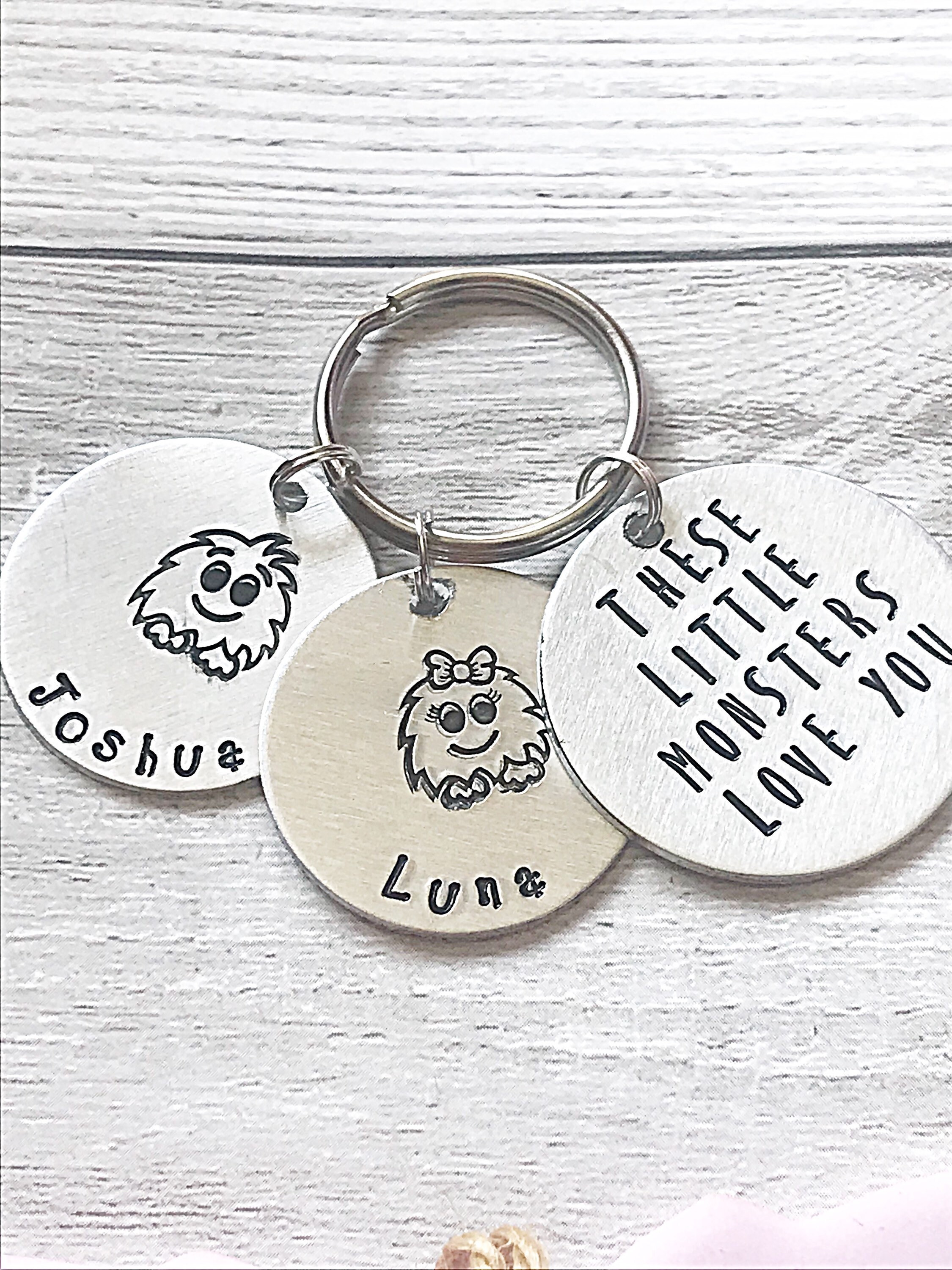 Little Monsters Keychain Dad Gift Hand Stamped Keyring | Etsy