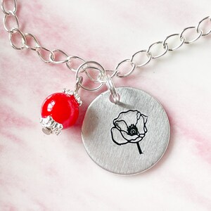 Poppy Bracelet, Hand Stamped Bracelet, Silver Bracelet, Poppy Jewelry ...