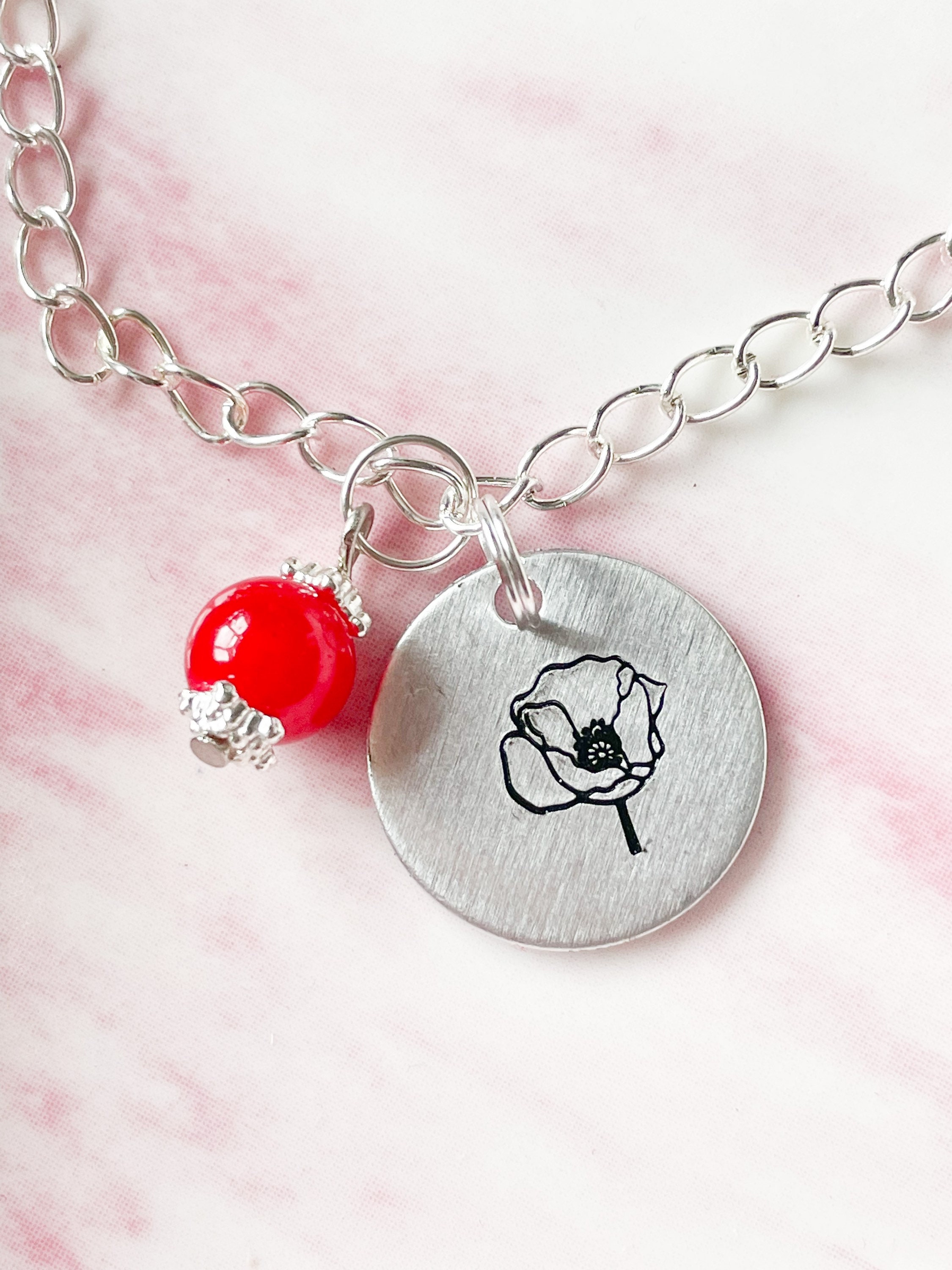 Poppy Bracelet Hand Stamped Bracelet Silver Bracelet Poppy - Etsy UK