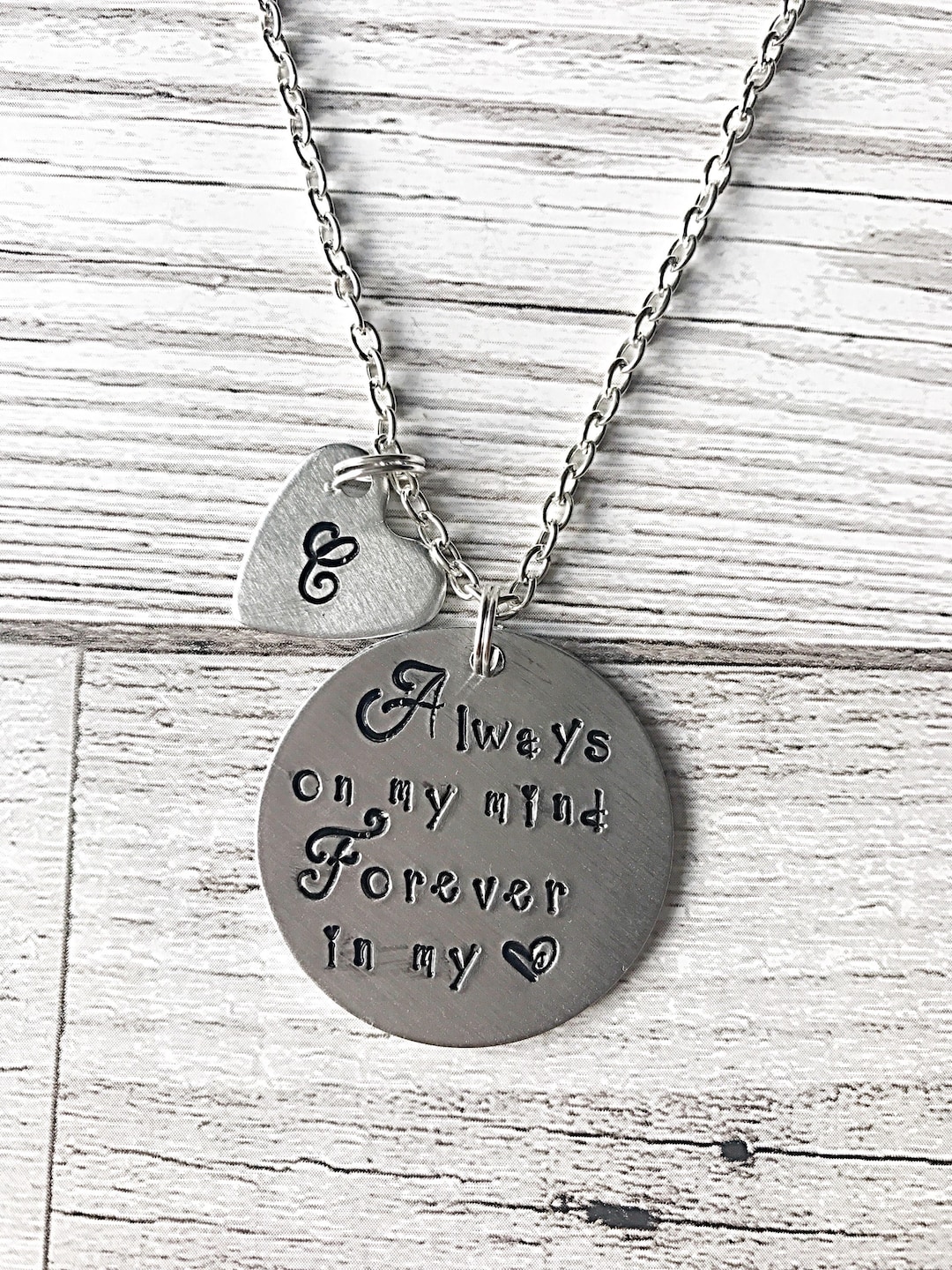 Memorial Necklace, Always on My Mind, Forever in My Heart, Hand Stamped ...