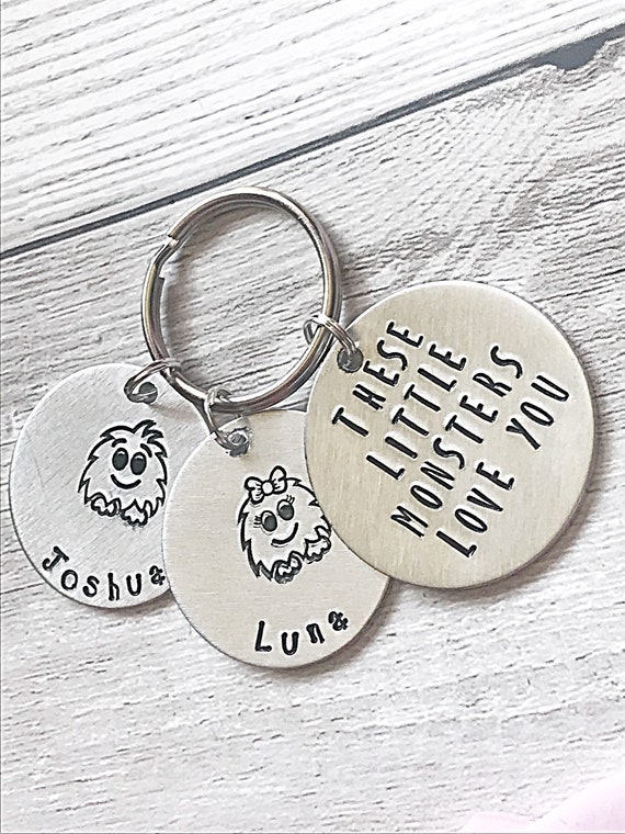 Little Monsters Keychain Dad Gift Hand Stamped Keyring | Etsy