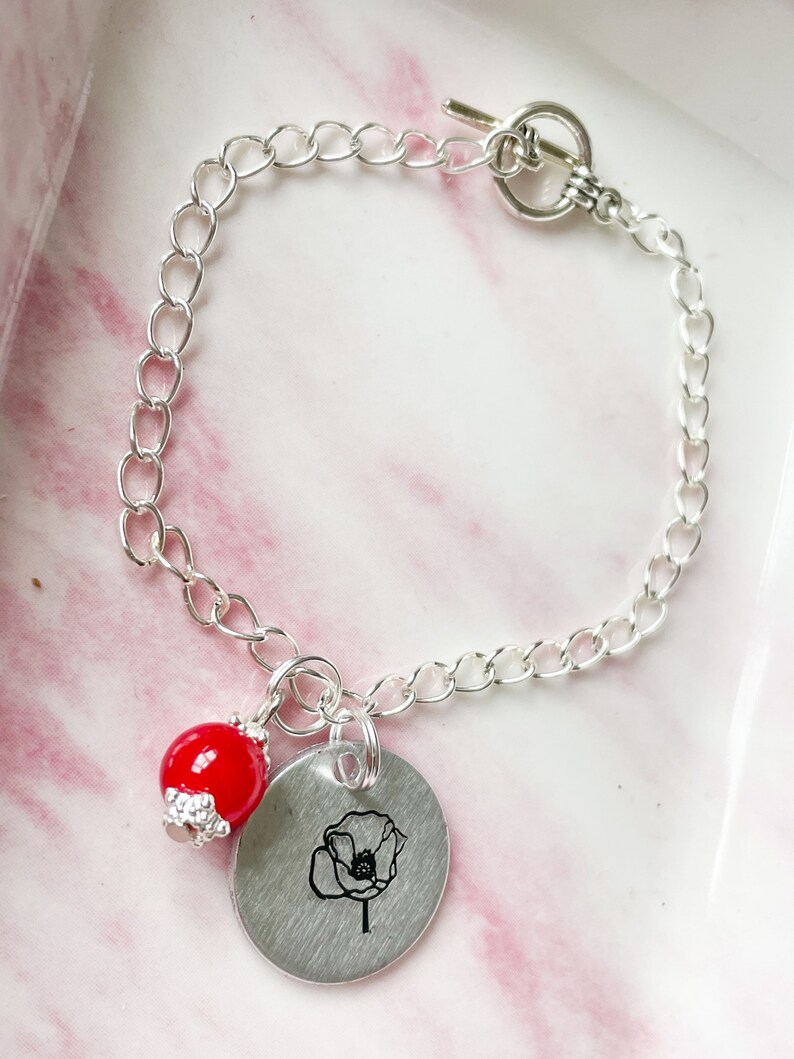 Poppy Bracelet Hand Stamped Bracelet Silver Bracelet Poppy - Etsy UK