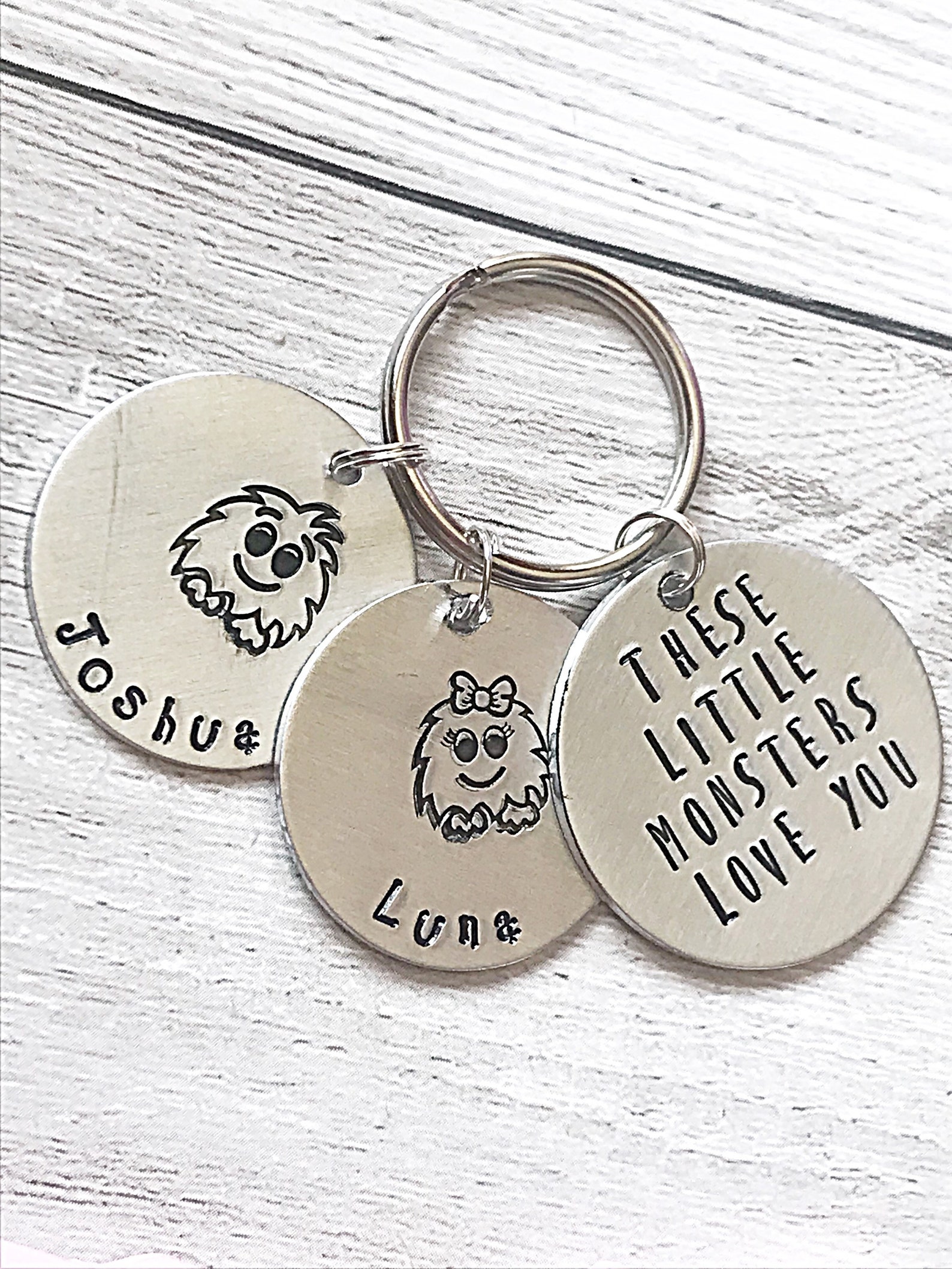 Little Monsters Keychain Dad Gift Hand Stamped Keyring | Etsy