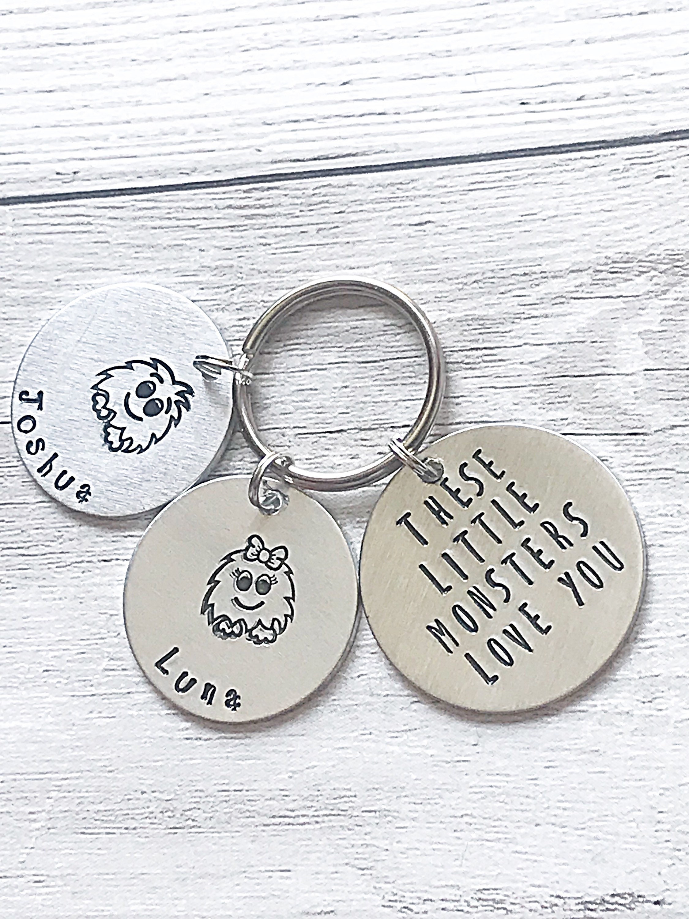 Little Monsters Keychain Dad Gift Hand Stamped Keyring | Etsy