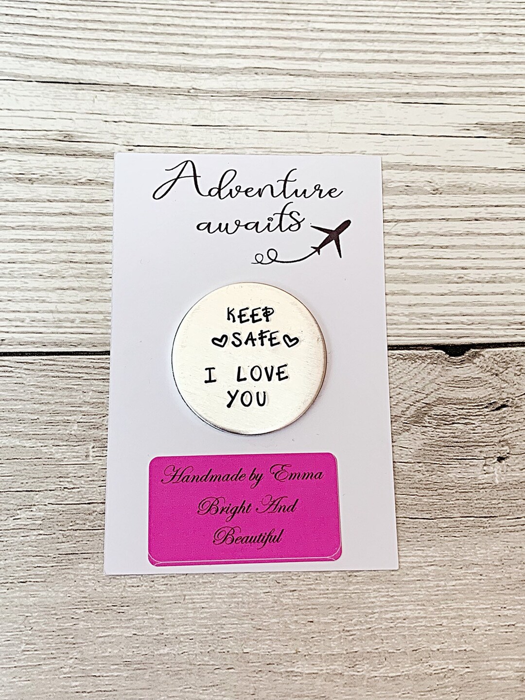 Hand Stamped Travel Token: Aluminum Pocket Coin, Keep Safe I Love You ...