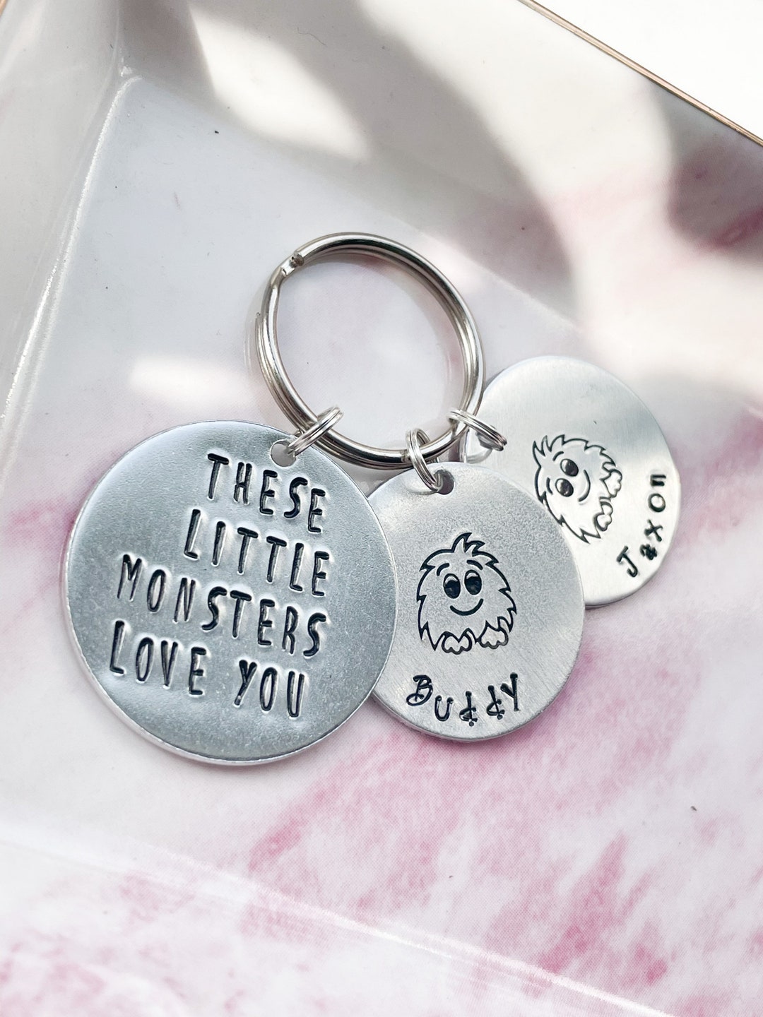 Little Monsters Keychain Dad Gift, Hand Stamped Keyring Personalised ...