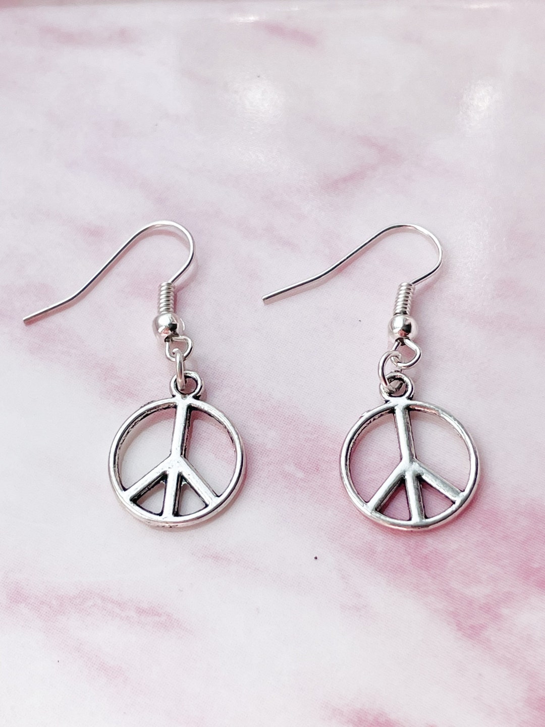 Peace Sign Earrings Dangle, Peace Sign Charm Earrings, Dangly Earrings ...