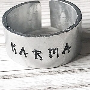 Karma Ring, Cuff Ring, Aluminium Ring, Hand Stamped Ring, Karma Jewelry ...