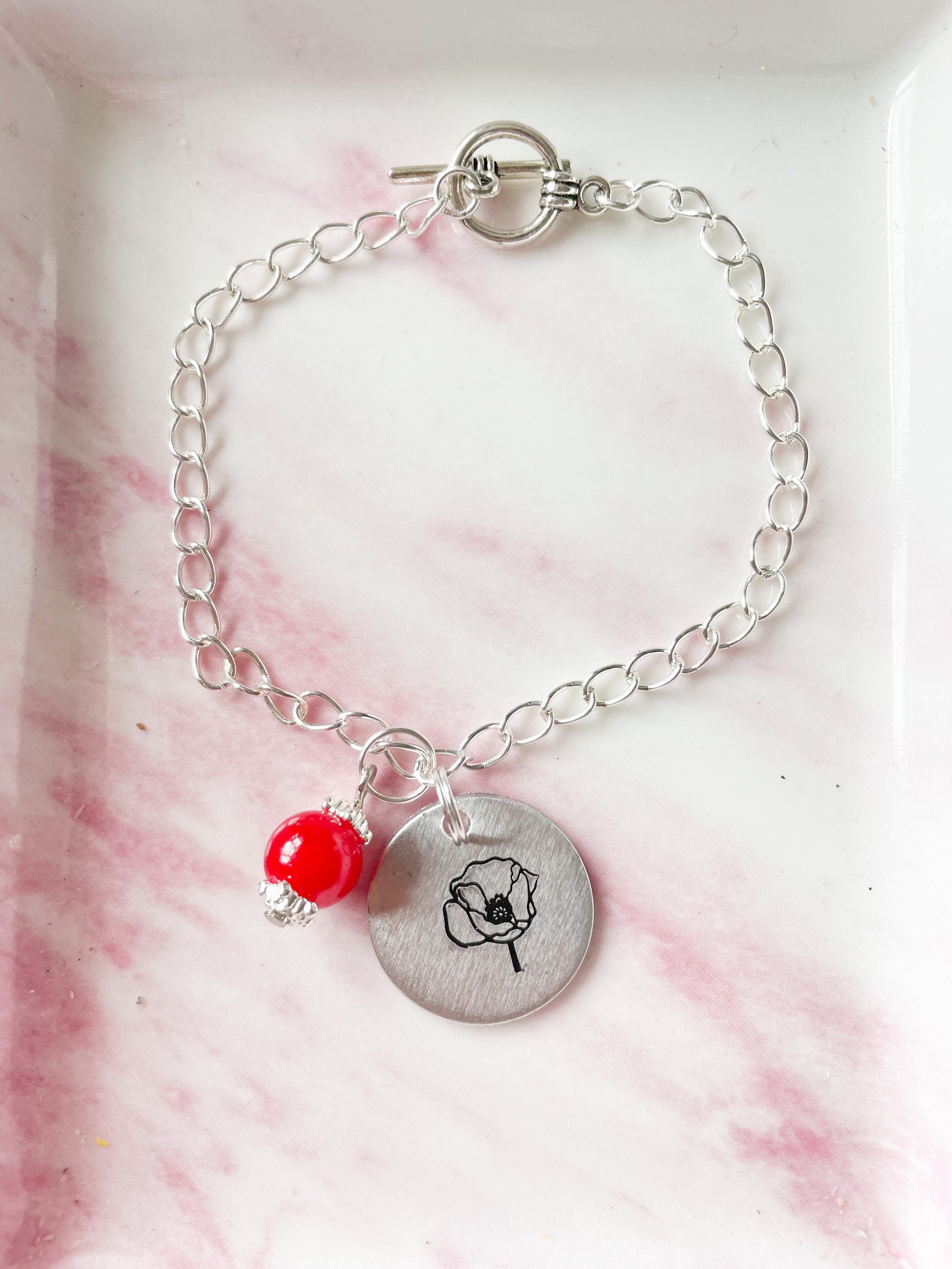 Poppy Bracelet Hand Stamped Bracelet Silver Bracelet Poppy - Etsy UK
