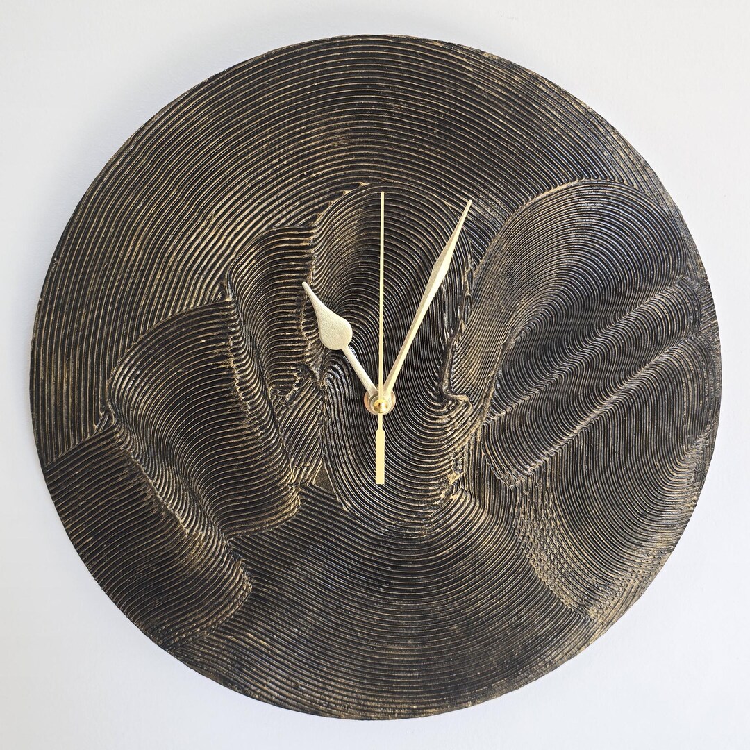 Round Textured Wall Clock, Modern Sculptural Waves, Handmade ...