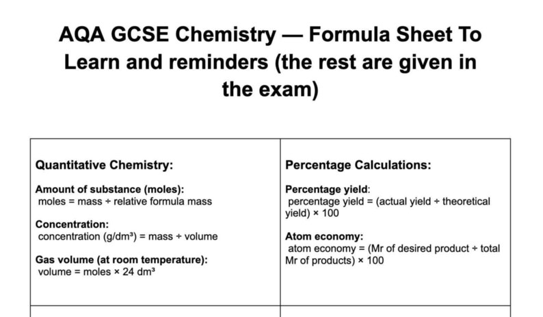 AQA GCSE Chemistry Revision Planner | Study Checklist, Formula Guide ...