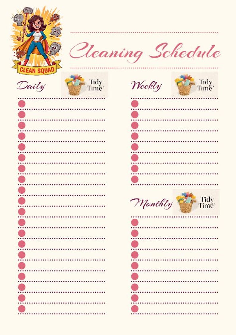 PRINTABLE DIGITAL PRODUCT - Cleaning Schedule / Cleaning Checklist ...