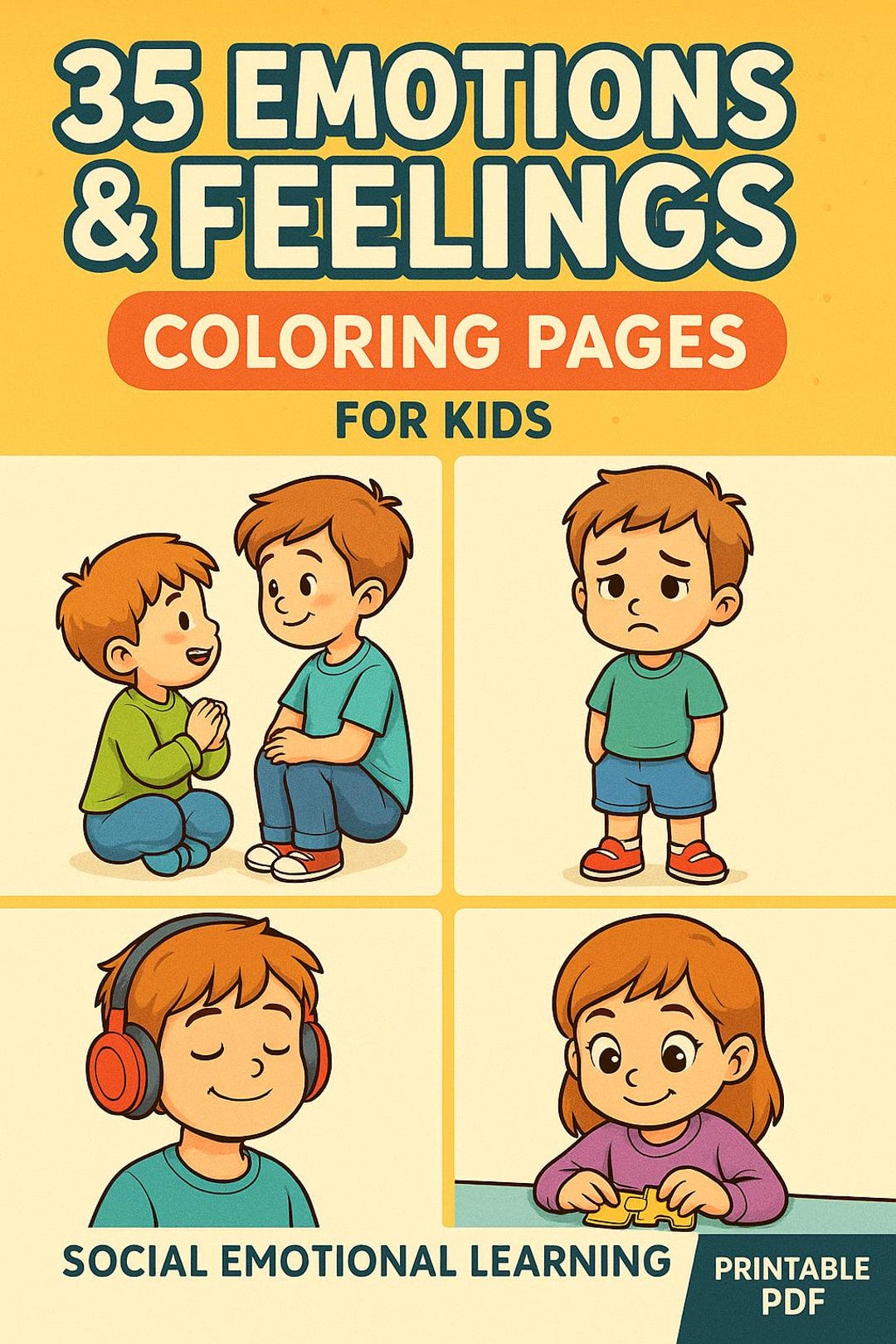Emotions Coloring Pages for Kids | SEL Activities (PDF Download) - Etsy