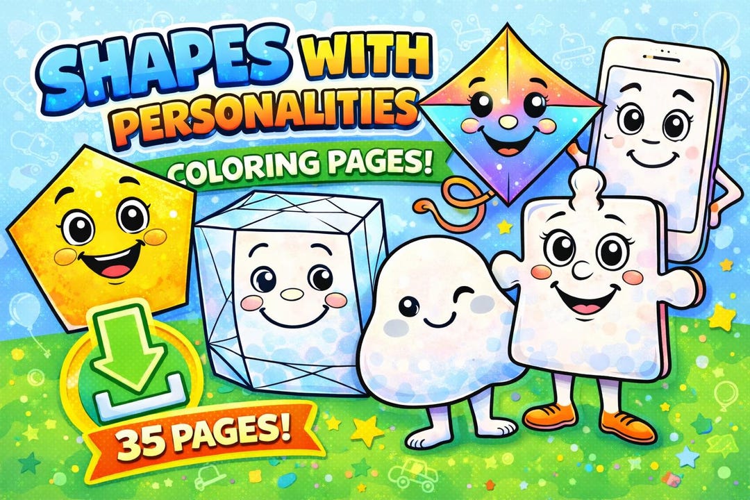 35 Shapes With Personalities Coloring Pages for Kids | Cute Geometric ...