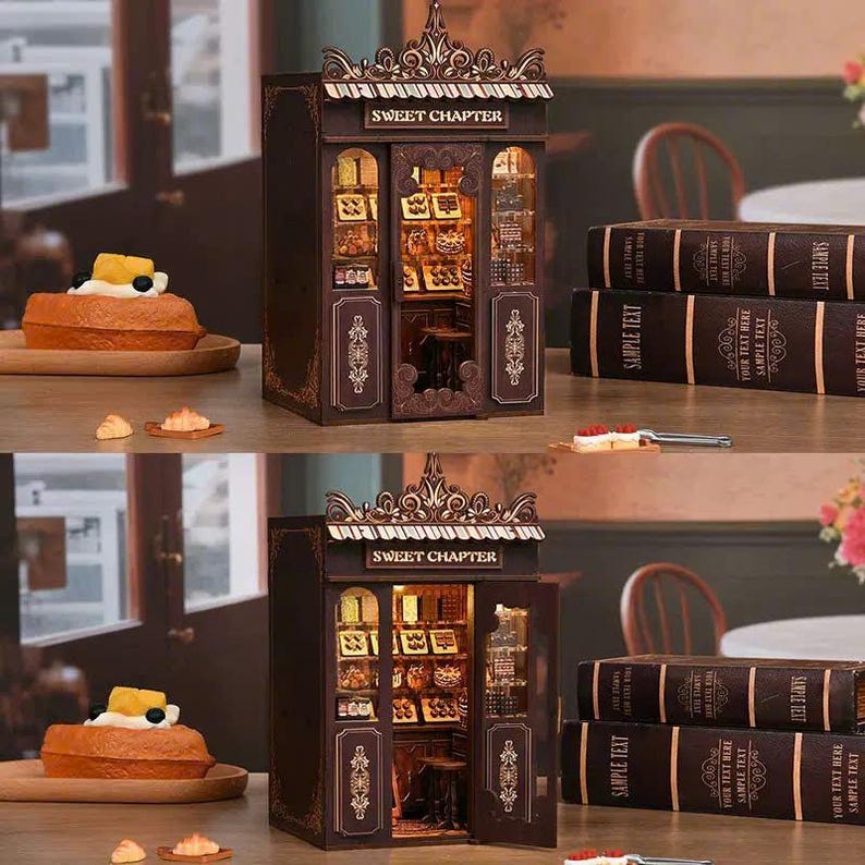 Sweet Chapter Bakery DIY Book Nook Kit, Wooden Bookend Cabin Miniature ...