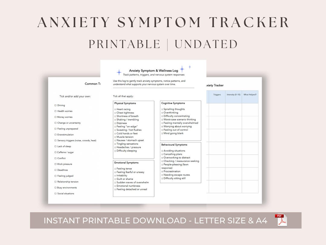 Anxiety Symptom Tracker Wellness Log Anxiety Symptoms Severity Scale ...