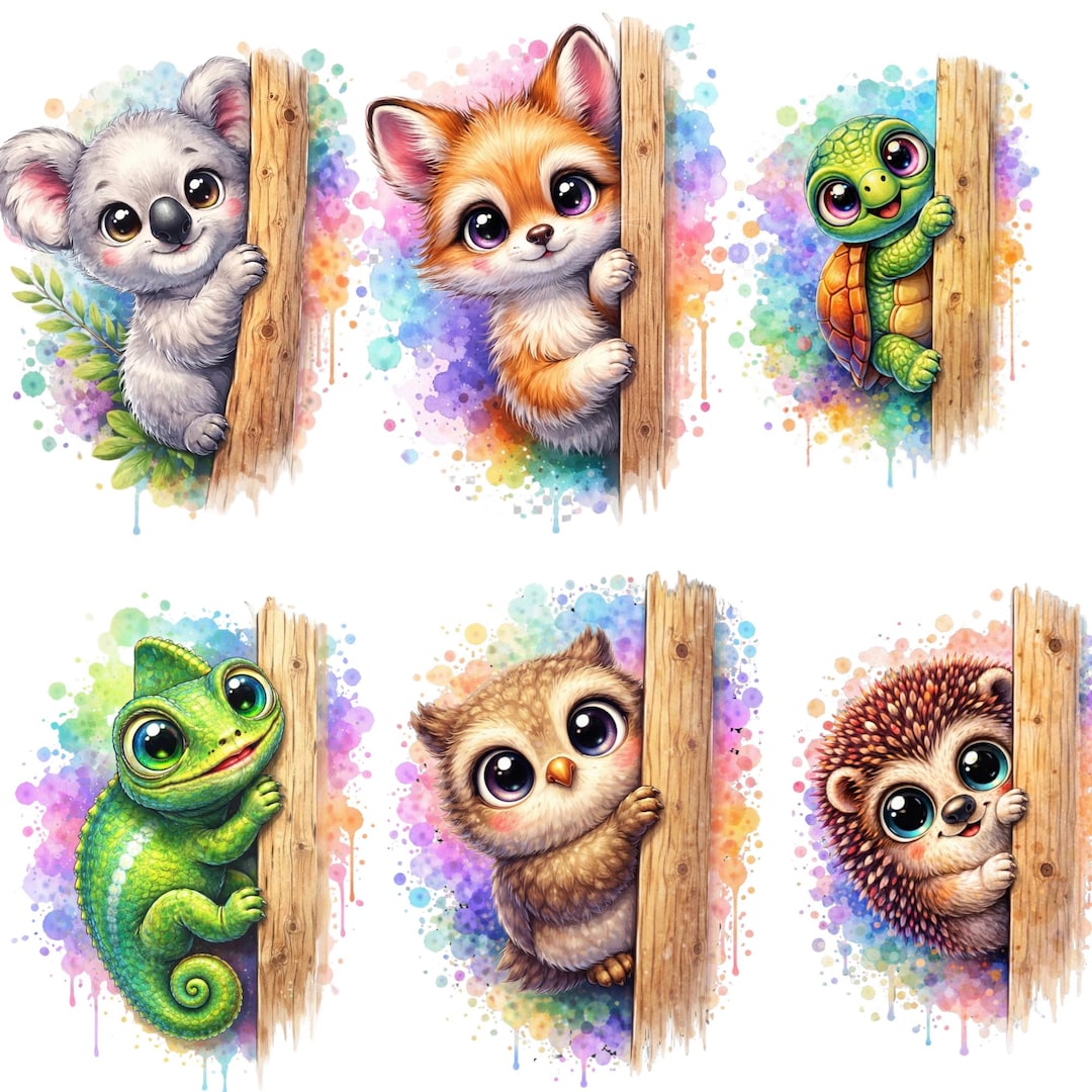 Cute Baby Animals Peeking Clipart Bundle | Woodland Animal Watercolor ...