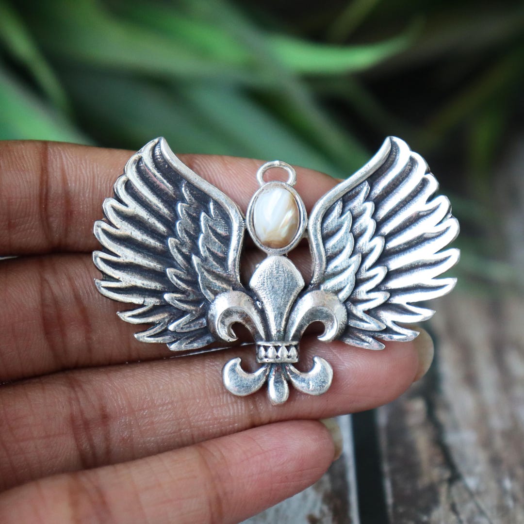 Sterling Silver Angel Wings Pendant, Fleur De Lis, Mother of Pearl ...