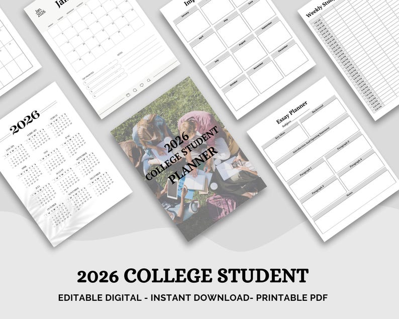 2026 College Student Planner Printable | Weekly & Monthly Study ...
