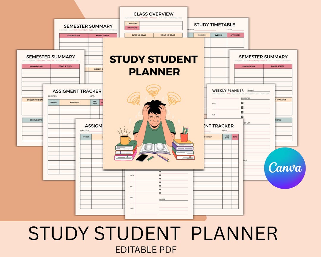 Editable Study Planner | Student Template | Academic Organizer ...