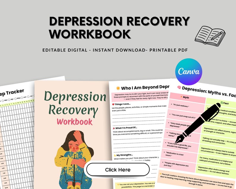 Editable Depression Recovery Workbook | Mental Health Journal & Self ...