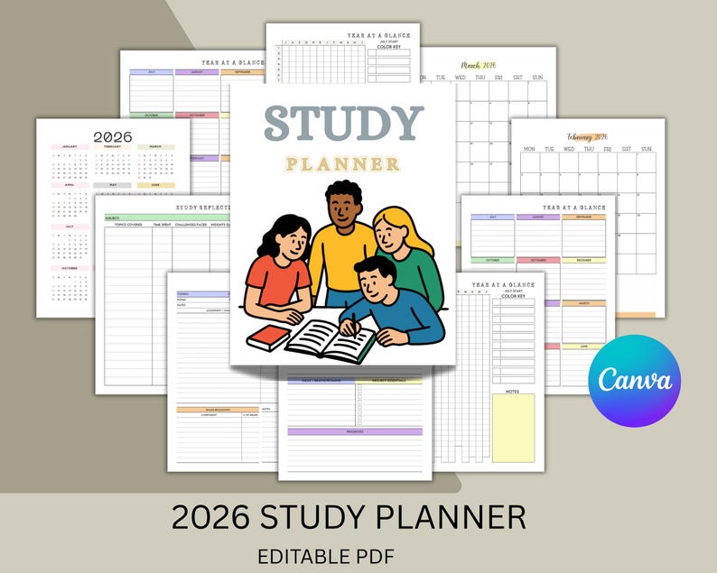 Editable 2026 Study Planner | Homework, Exam Schedule Organizer ...