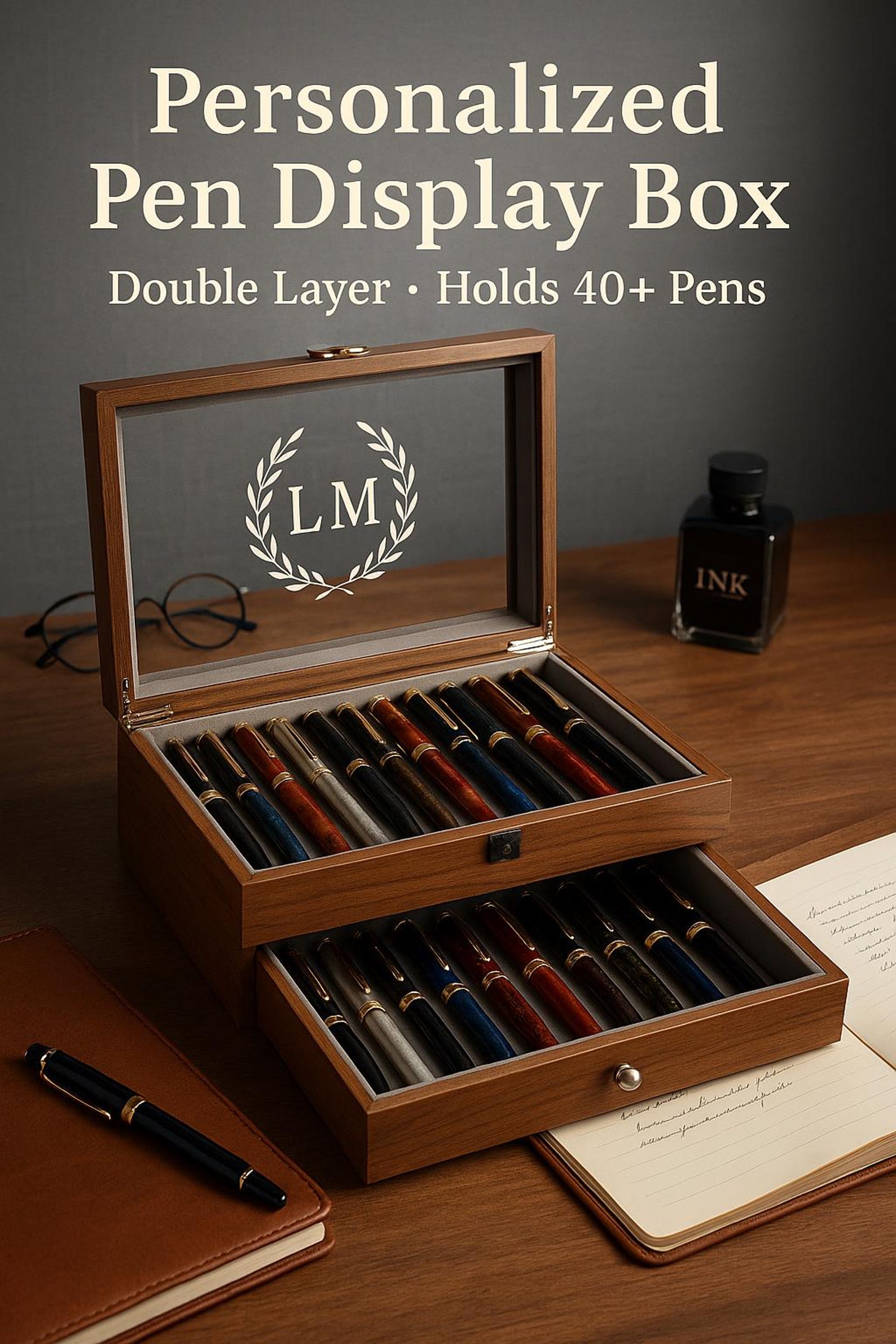 Personalized Wooden Pen Display Box Double Layer Storage - Etsy