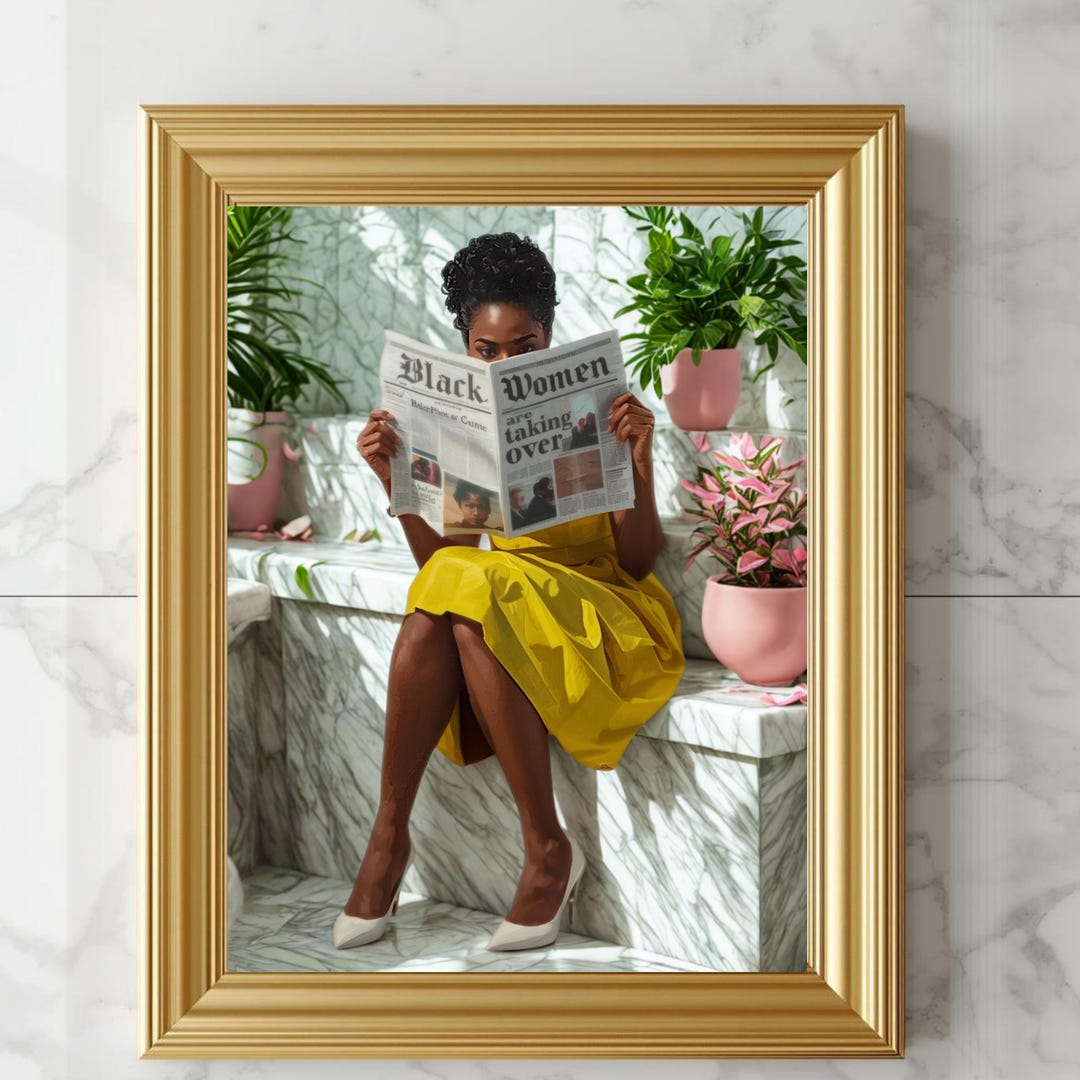 Black Woman Art | Newspaper | Bathroom Wall Art | Printable Digital ...