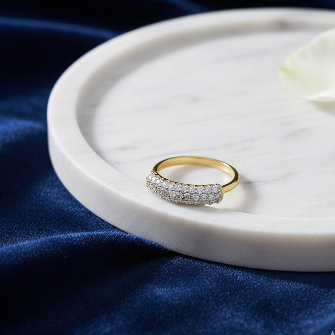 14k Gold Pave Diamond Band Ring, Handmade Engagement Ring - Etsy