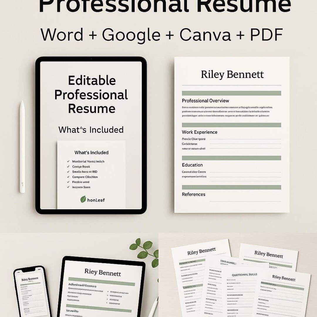 Editable Resume Template | Modern CV, Word, Google Docs, Canva (instant ...