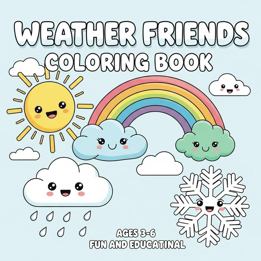 Weather Friends Coloring Book for Kids | Sun Cloud Rainbow Snowflake ...