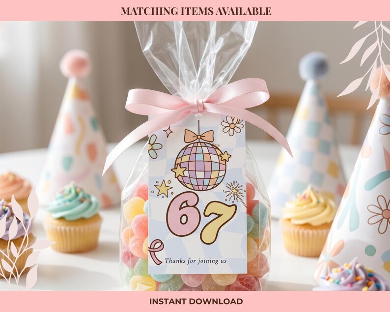 Groovy 67th Birthday Gable Box Labels, Retro Party Favor Stickers ...