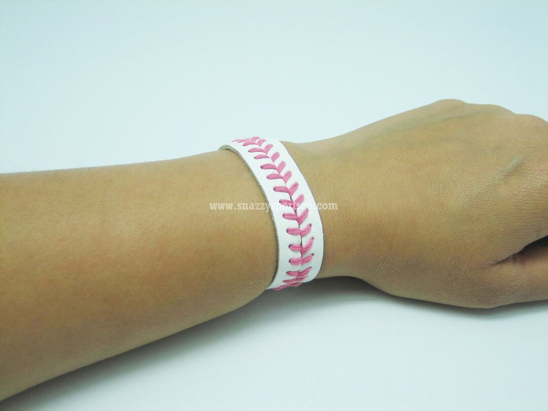 Leather Softball-baseball Bracelet With Pink Seam - Etsy