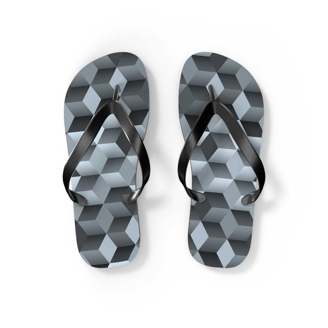3D Geometric Flip Flops – Optical Illusion Sandals – Modern Black ...