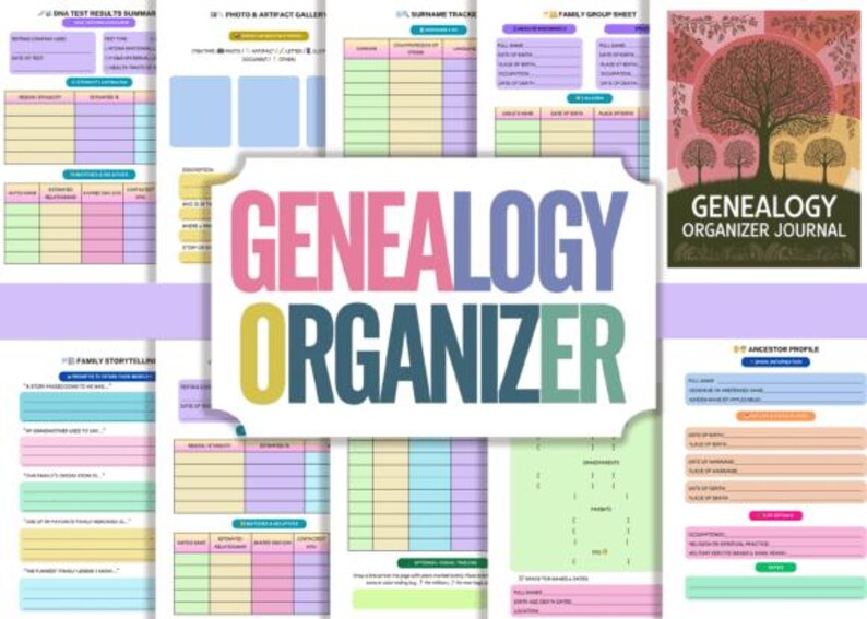 Genealogy Organizer Journal, Family Tree Planner, Ancestry Workbook ...