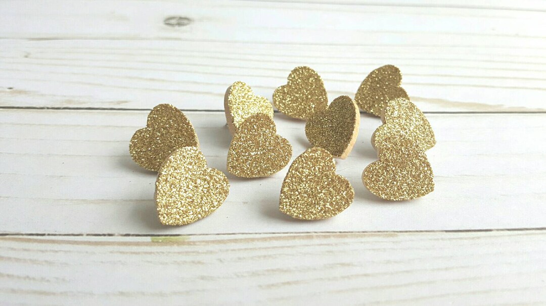 Gold Glitter Heart Thumb Tacks. Push Pins. Glitter Hearts. Heart Push ...
