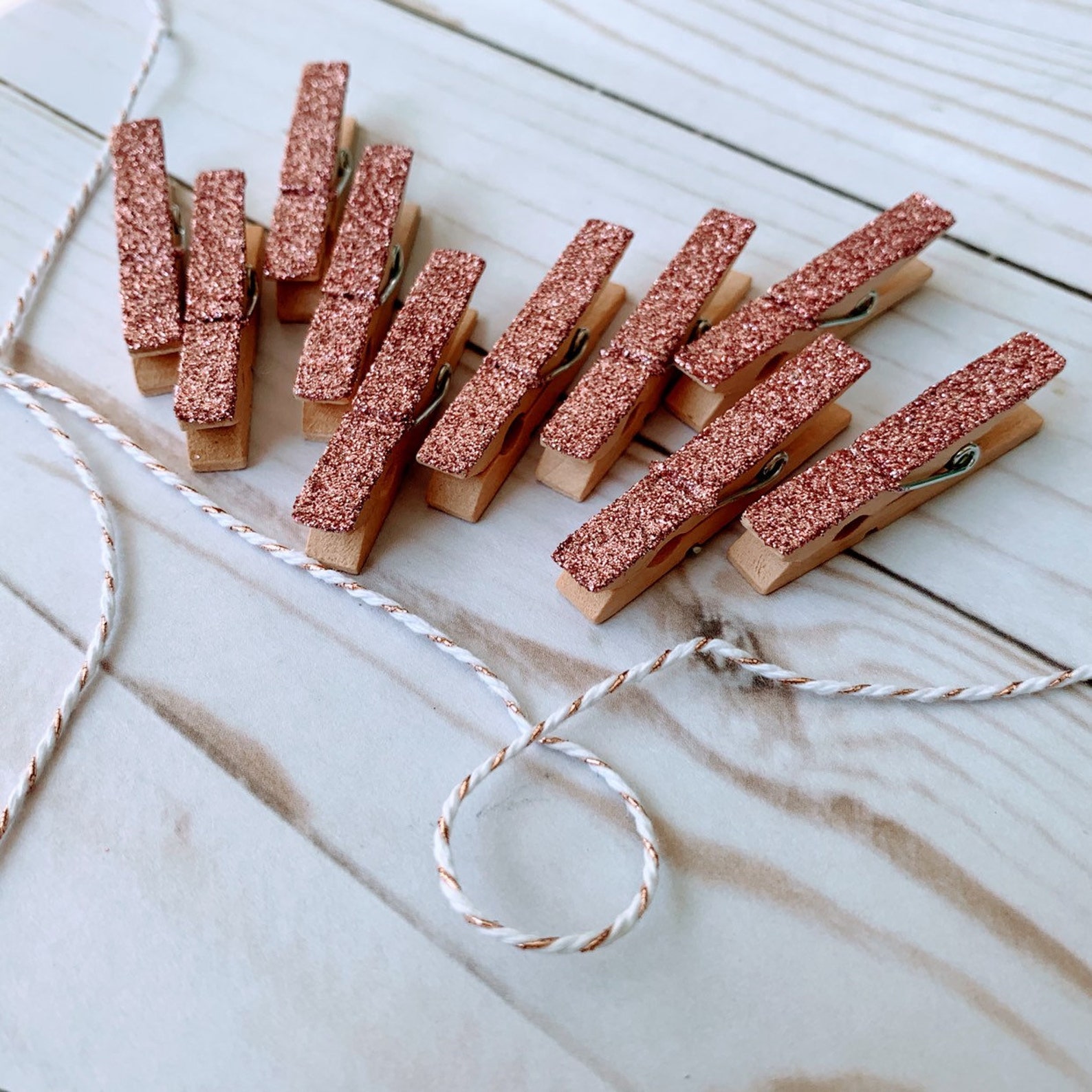 Rose Gold Glitter Mini Clothespins With Twine Party Decor - Etsy