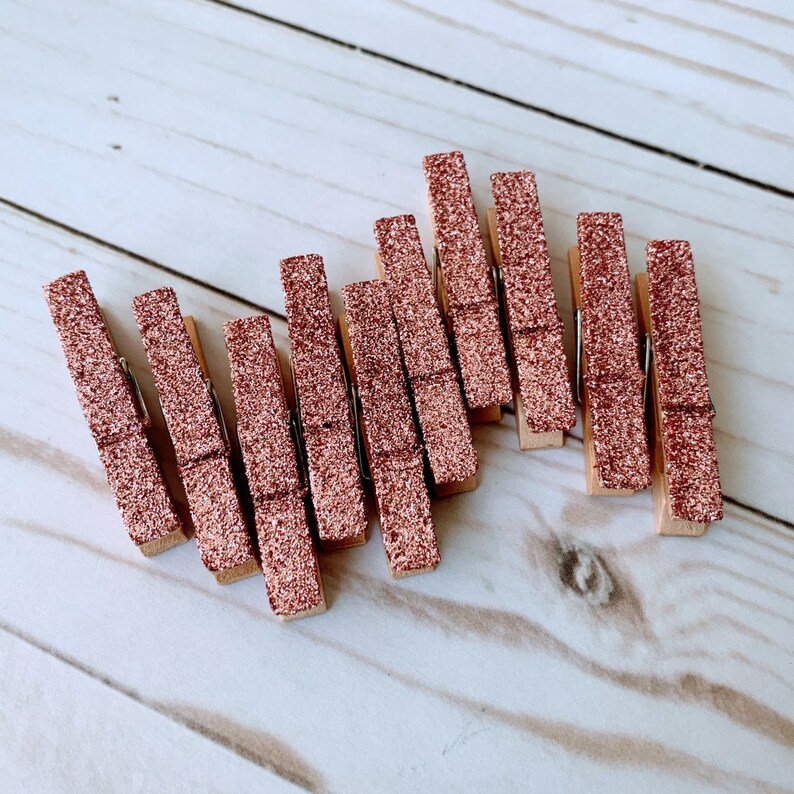 Rose Gold Glitter Mini Clothespins With Twine Party Decor - Etsy