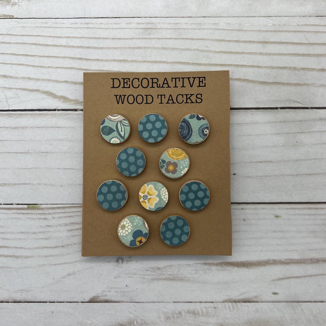 Handmade Wood Tacks. Push Pins for Bulletin Boards. Office Decor. Blue ...