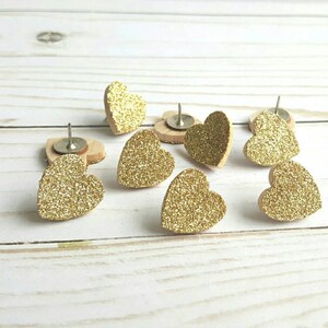 Gold Glitter Heart Thumb Tacks. Push Pins. Glitter Hearts. Heart Push ...
