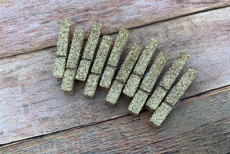Mini Gold Glitter Clothespins. Set of Ten (10). Wedding Decor. Gold ...