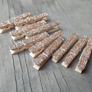 Champagne Gold Glitter Mini Clothespins With Twine, Party Decor ...