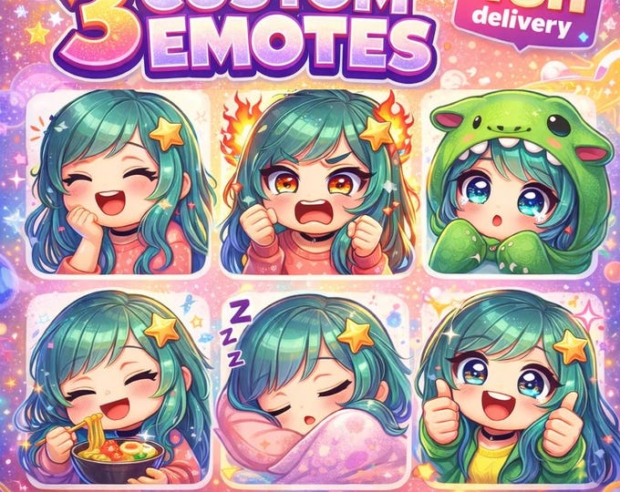 3x Custom Twitch Emotes | Cute Chibi Style Pack | for Discord Youtube ...